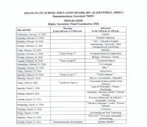 Assam HS Final Exam Routine 2026 Released – Download ASSEB Class 12 ...